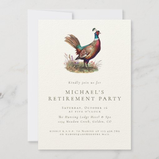 Hunting Retirement Elegant Rustic Pheasant Party Invitation | Zazzle