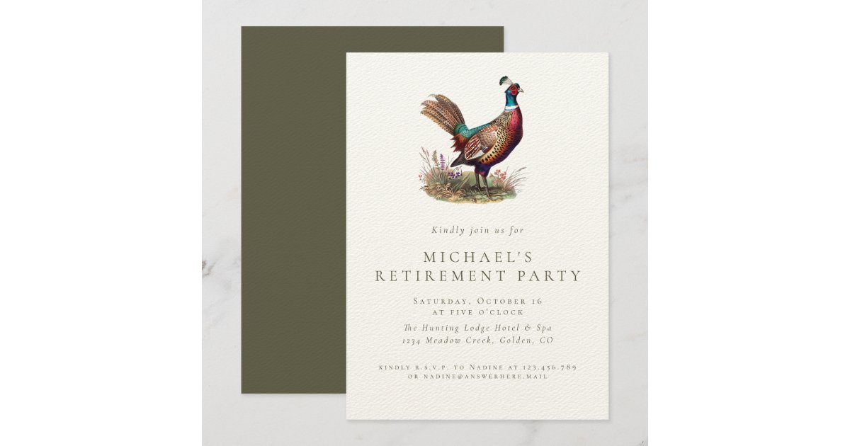 Hunting Retirement Elegant Rustic Pheasant Party Invitation | Zazzle