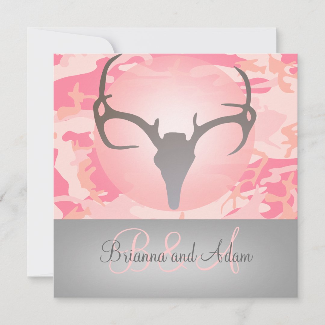 Hunting Theme Antlers and Camo Wedding Invitation | Zazzle