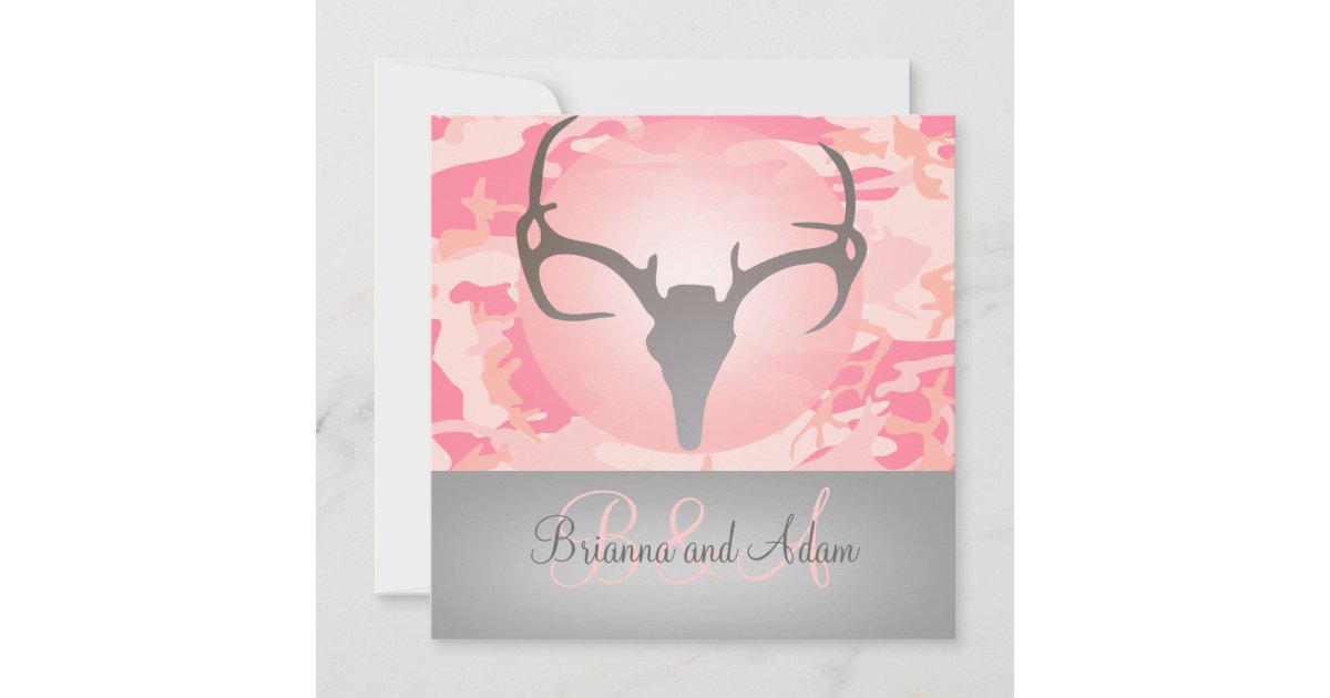 Hunting Theme Antlers and Camo Wedding Invitation | Zazzle