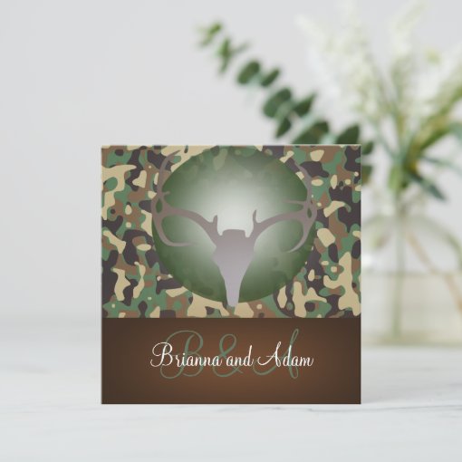 Hunting Theme Antlers and Camo Wedding Invitation | Zazzle