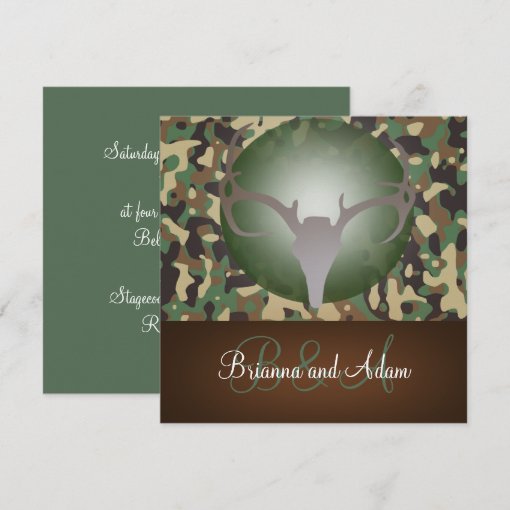 Hunting Theme Antlers and Camo Wedding Invitation | Zazzle