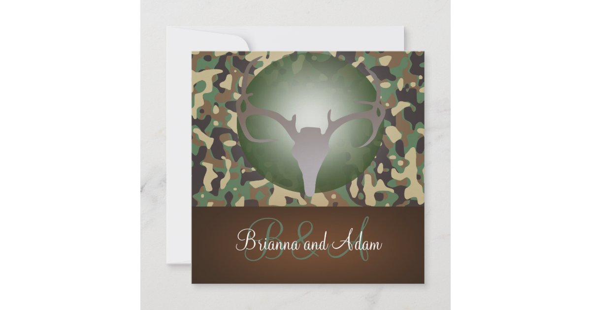 Hunting Theme Antlers and Camo Wedding Invitation | Zazzle