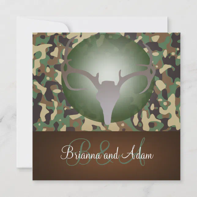 Hunting Theme Antlers and Camo Wedding Invitation | Zazzle