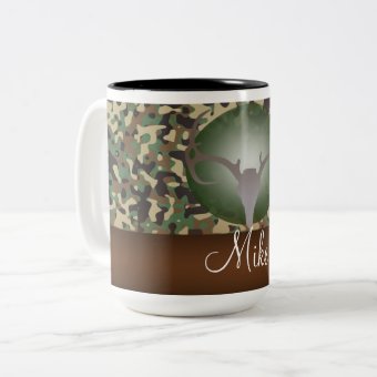 Hunting Theme Deer Antlers Green Speckled Camo Mug | Zazzle