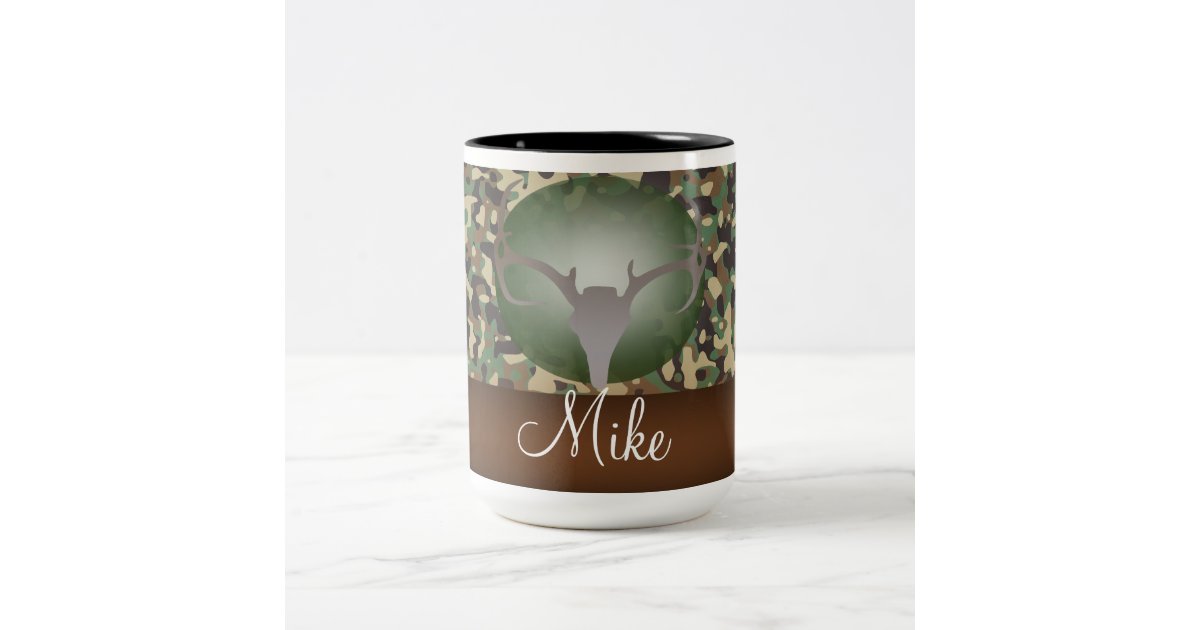 Hunting Theme Deer Antlers Green Speckled Camo Mug | Zazzle