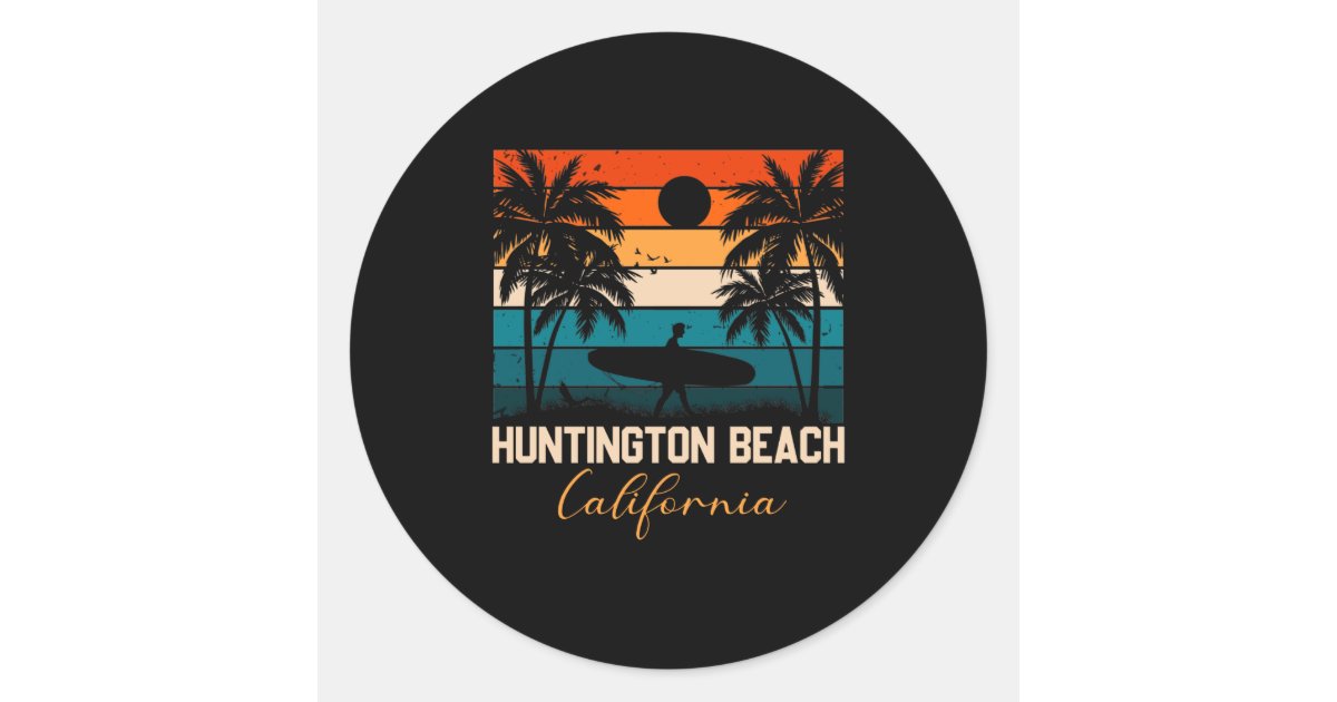 Huntington Beach California Palms Vacation Trip Classic Round Sticker ...