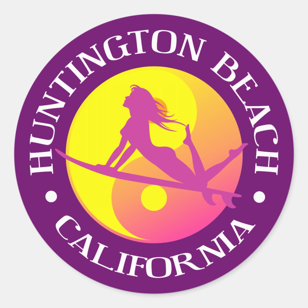 Huntington Beach Classic Round Sticker | Zazzle