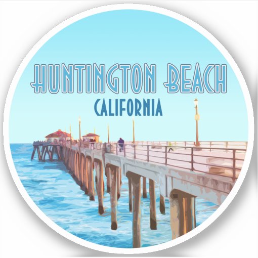 Huntington Beach Pier California Vintage Sticker | Zazzle