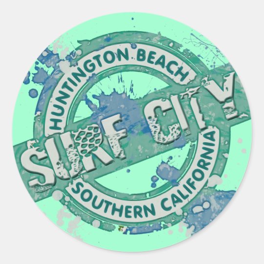 Huntington Beach Southern California Surf City Classic Round Sticker ...
