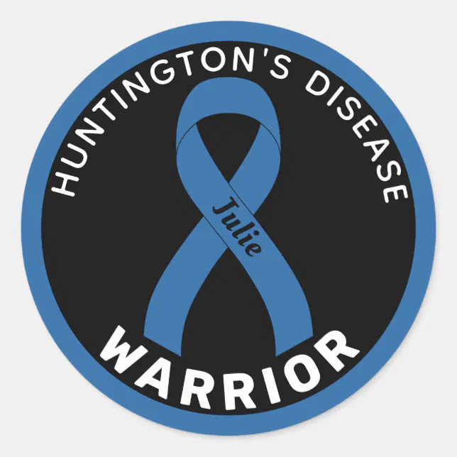 Huntington's Disease Warrior Ribbon Black Classic Round Sticker | Zazzle