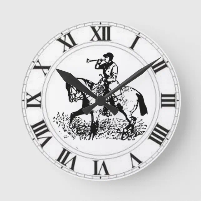 Huntsman Horn Fox Hunt Master Hunter Horse Round Clock | Zazzle