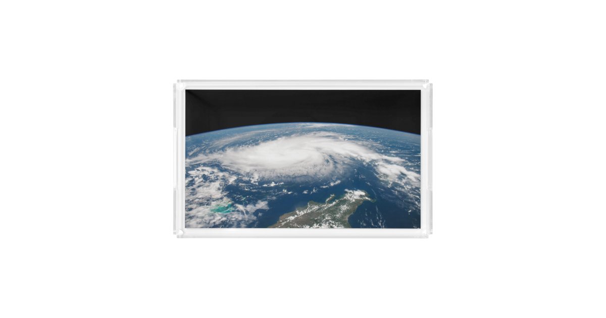Hurricane Dorian Over The Atlantic Ocean. Acrylic Tray | Zazzle