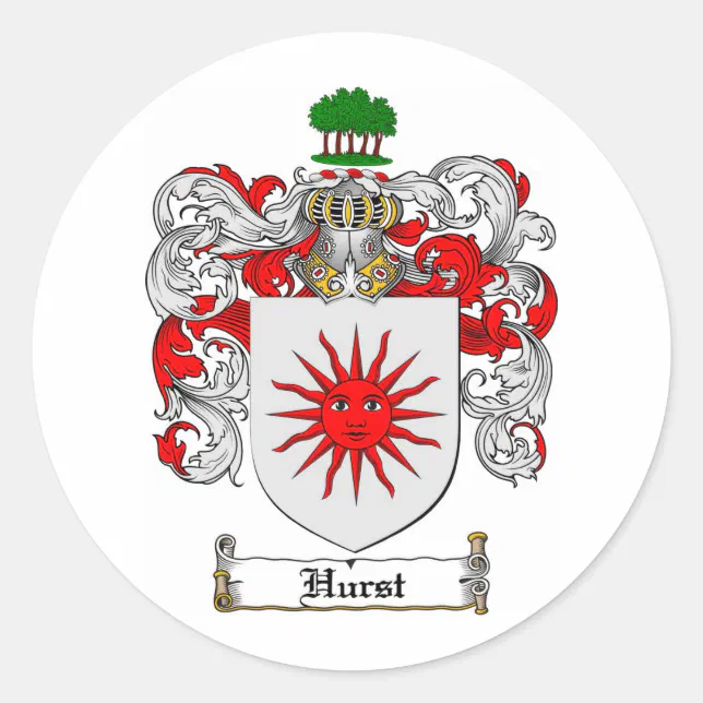 HURST FAMILY CREST - HURST COAT OF ARMS CLASSIC ROUND STICKER | Zazzle