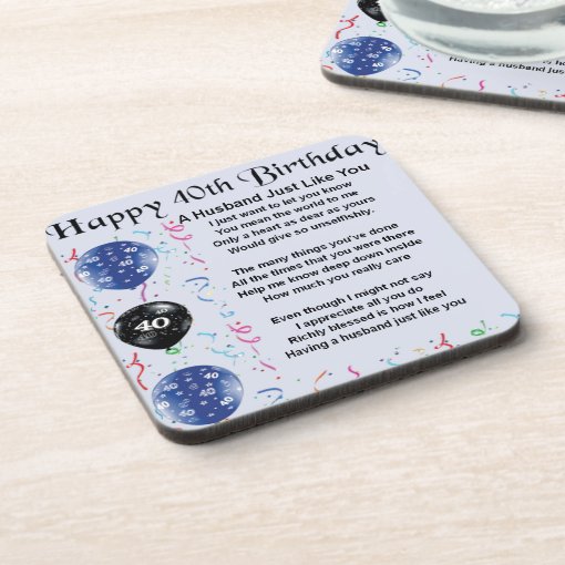 Husband Poem - 40th Birthday Beverage Coaster | Zazzle