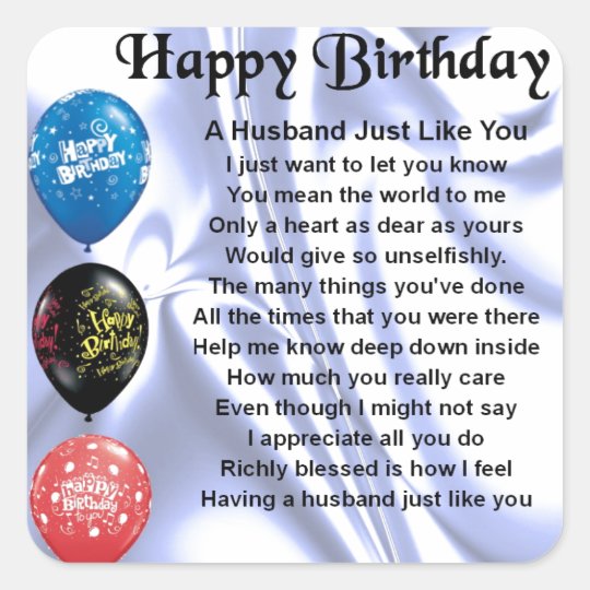 Husband Poem Happy Birthday Square Sticker Zazzle Husband Poem Happy Birthday Square Sticker Zazzle