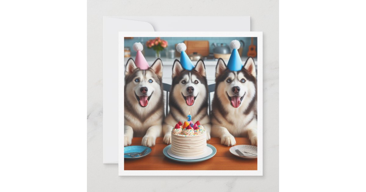 Husky card, Husky photo card, Husky dog birthday Invitation | Zazzle