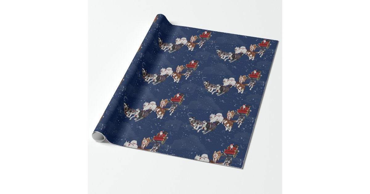 Husky Christmas Wrapping Paper Santa's Sleigh | Zazzle
