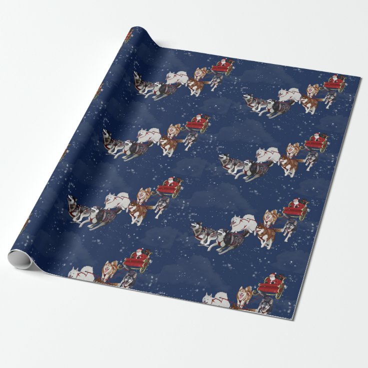 Husky Christmas Wrapping Paper Santa's Sleigh | Zazzle