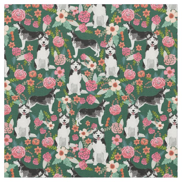 Husky dog vintage florals light blue fabric | Zazzle