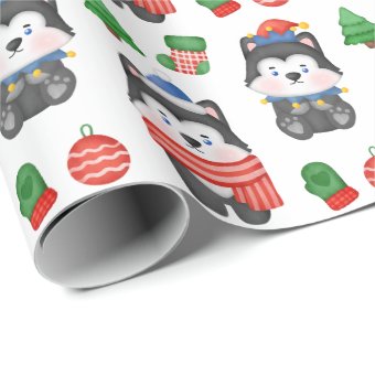 Husky Puppy Dog Santa Festive Holiday Christmas Wrapping Paper | Zazzle