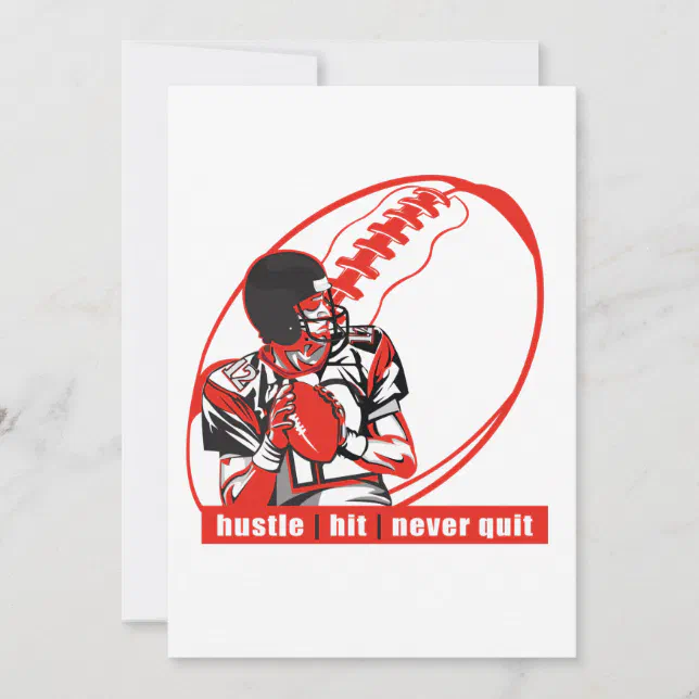 Hustle | Hit | Never Quit Football Player - Red Invitation | Zazzle