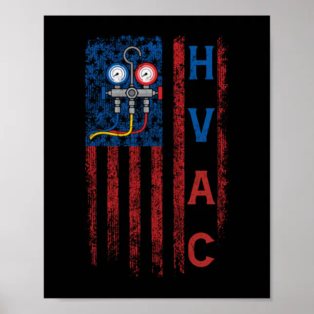 HVAC Technician American Flag USA Vintage Poster | Zazzle