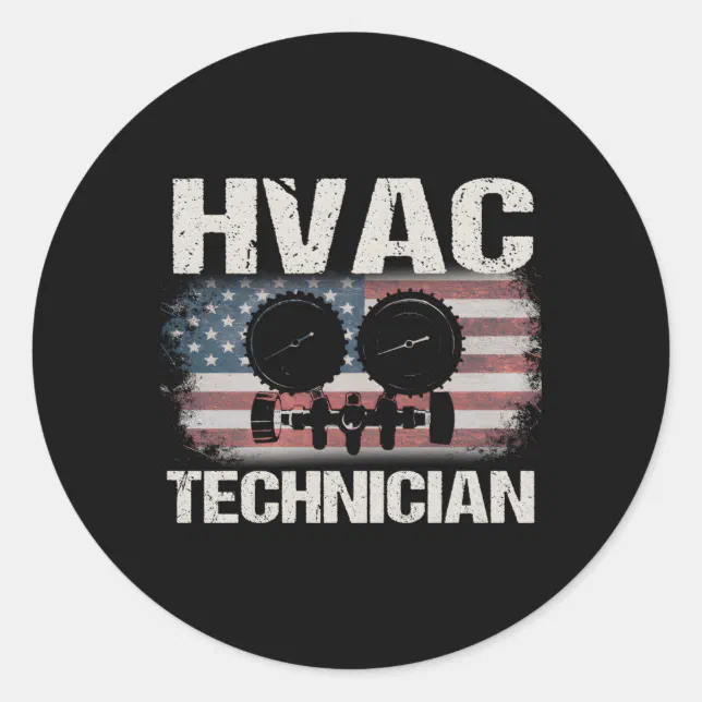 Hvac Technician On Back Of Classic Round Sticker | Zazzle