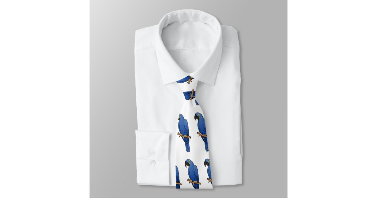 Hyacinth macaw bird cartoon illustration neck tie | Zazzle
