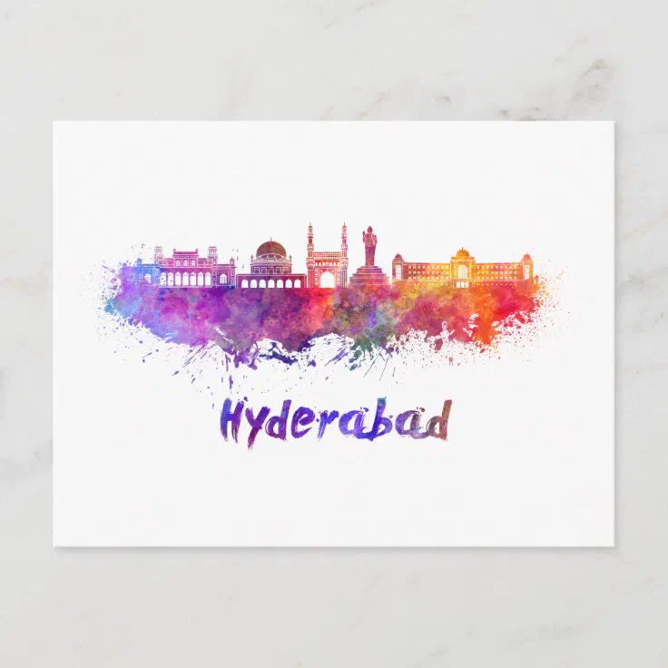 Hyderabad skyline in watercolor postcard | Zazzle