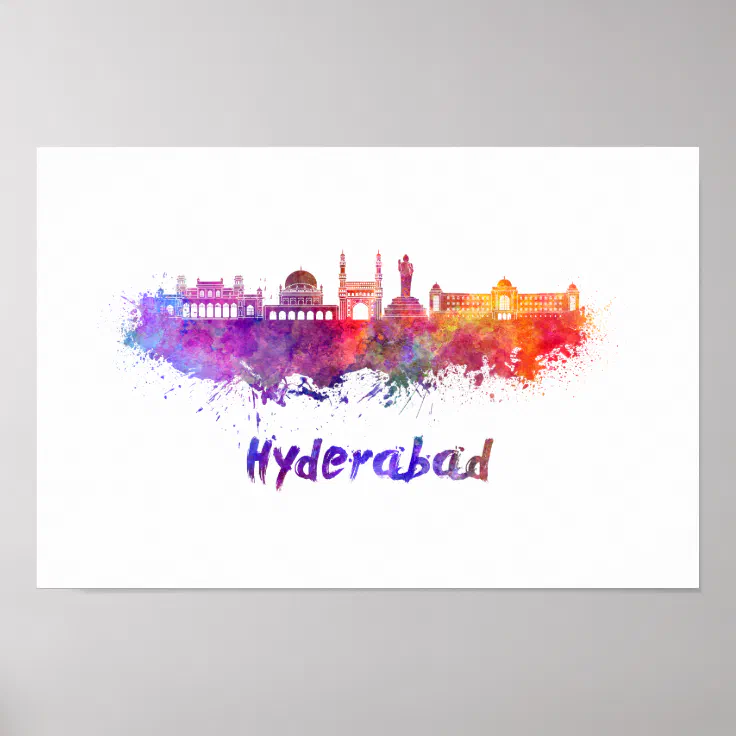 Hyderabad skyline in watercolor poster | Zazzle