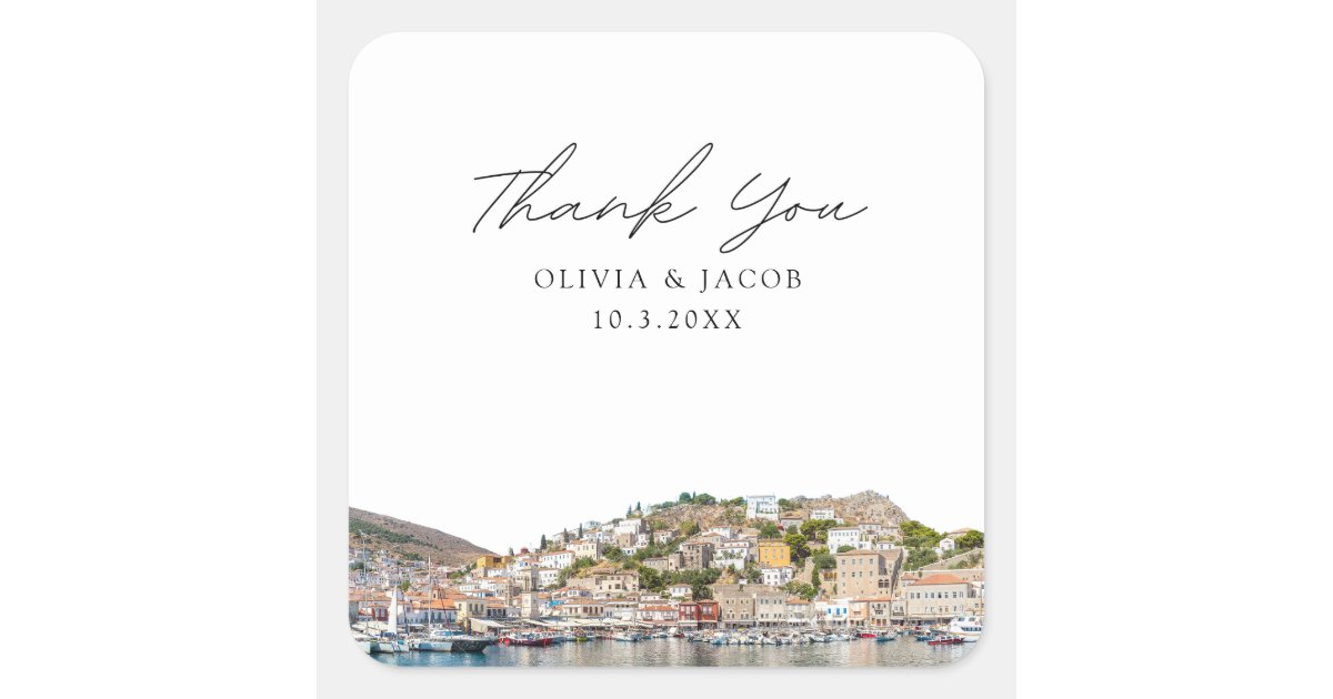 Hydra Greece Wedding Favor Thank You Square Sticker | Zazzle