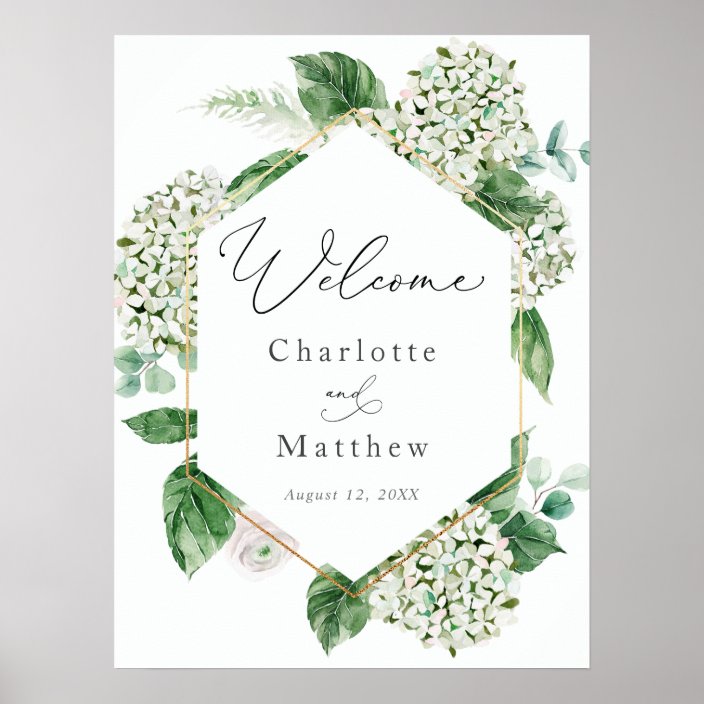 Hydrangea and Greenery Wedding Welcome Sign | Zazzle.com