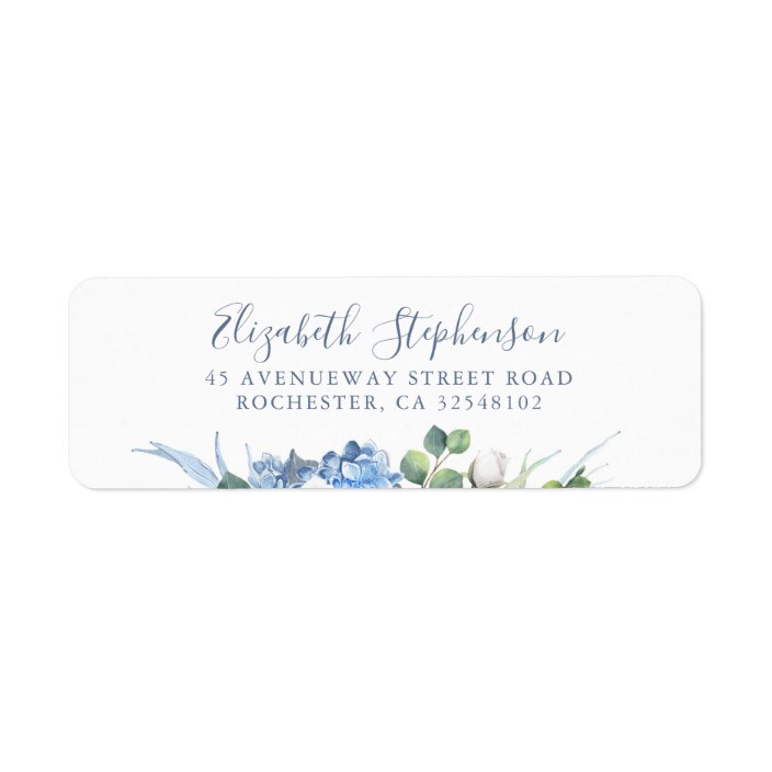 Hydrangea and White Flowers Greenery Dusty Blue Label | Zazzle