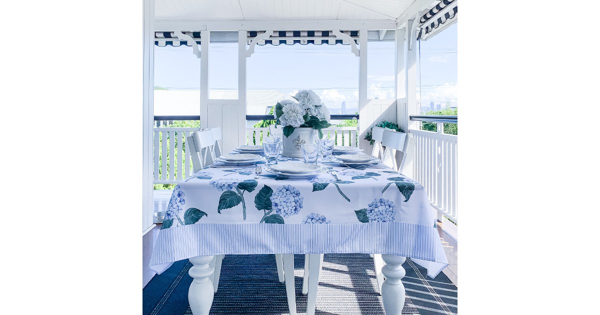 Hydrangea Bloom Blue Watercolor Floral Tablecloth | Zazzle