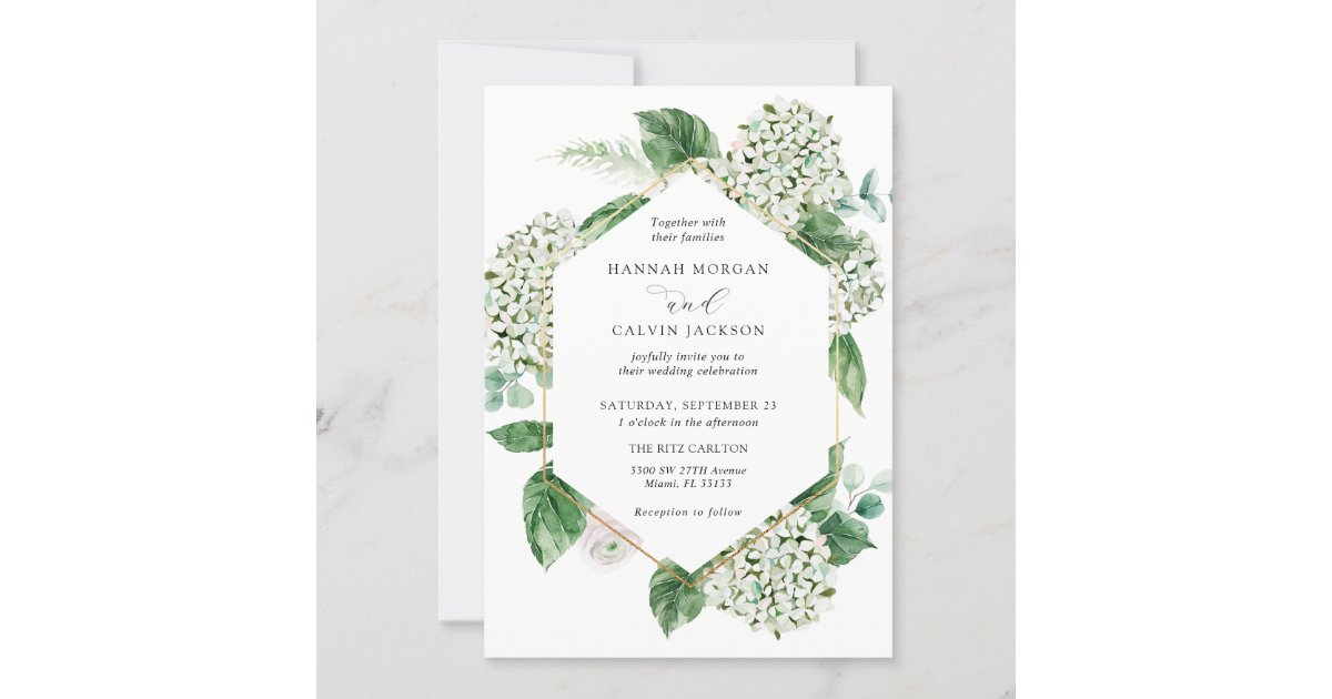 Hydrangea Blossoms and Greenery Wedding Invitation | Zazzle