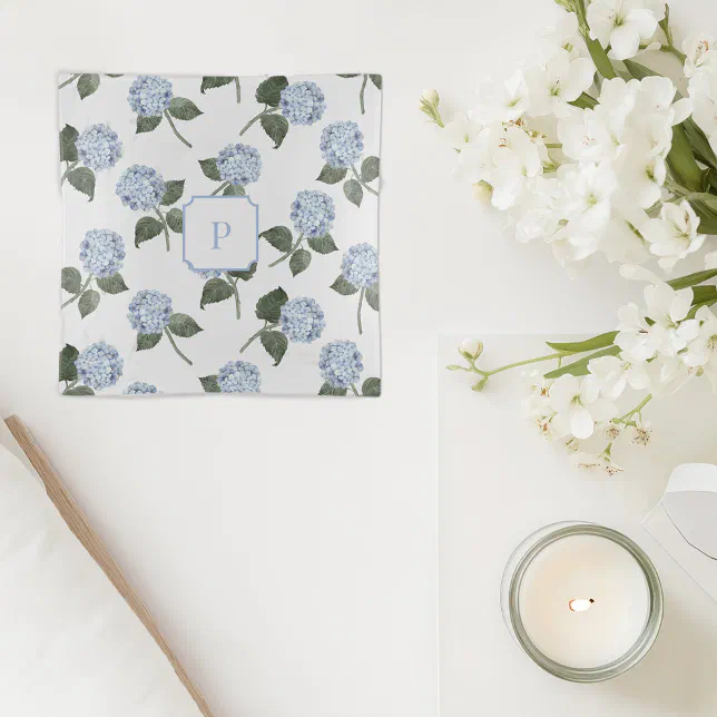 Hydrangea Blue Flower Monogram Jewelry Trinket Tray | Zazzle