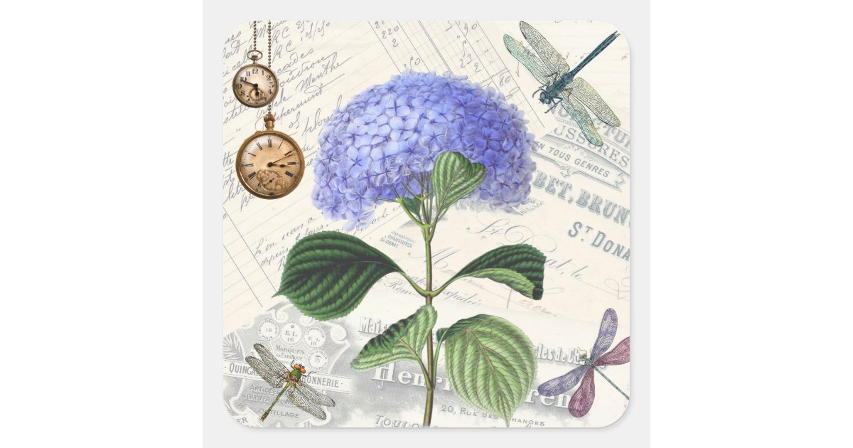 Hydrangea Collage Square Sticker | Zazzle