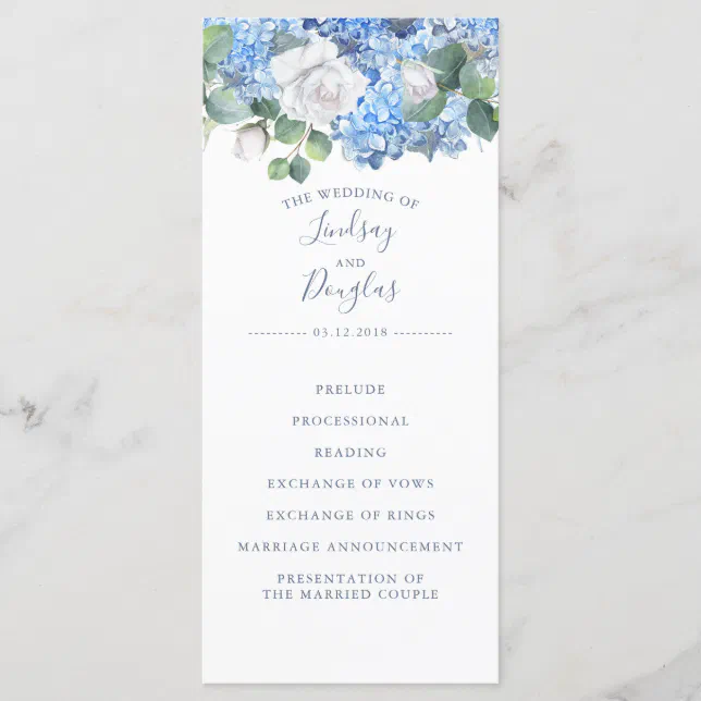 Hydrangea Dusty Blue Garden Wedding Programs | Zazzle