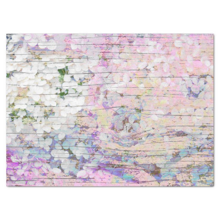 Hydrangea Floral Pink Country Vintage Wood Tissue Paper | Zazzle