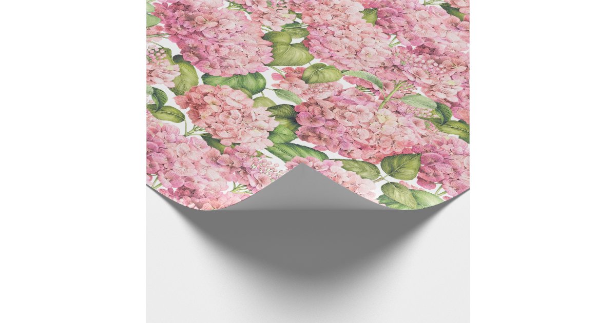 Hydrangea Floral Pink Pattern Wrapping Paper | Zazzle
