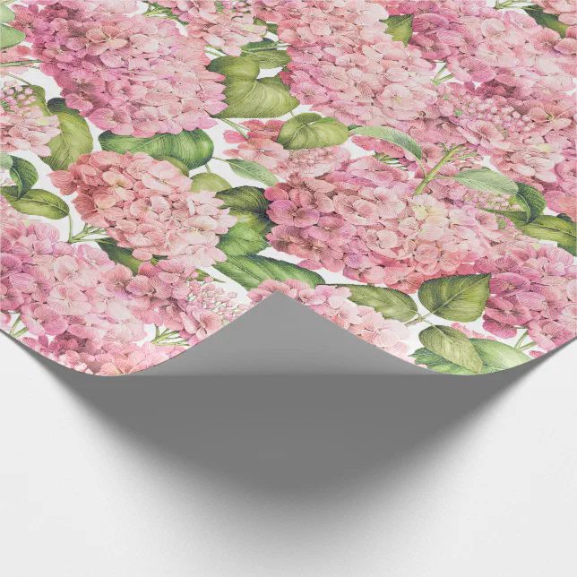 Hydrangea Floral Pink Pattern Wrapping Paper | Zazzle