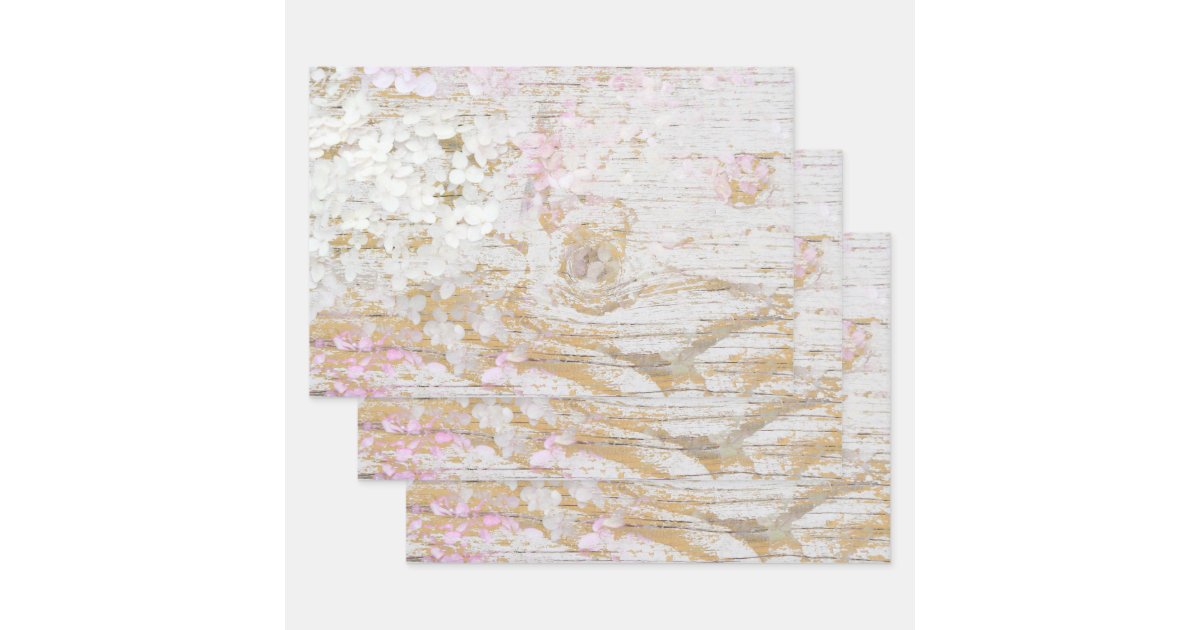 Hydrangea Floral White Distressed Vintage Wood Wrapping Paper Sheets ...
