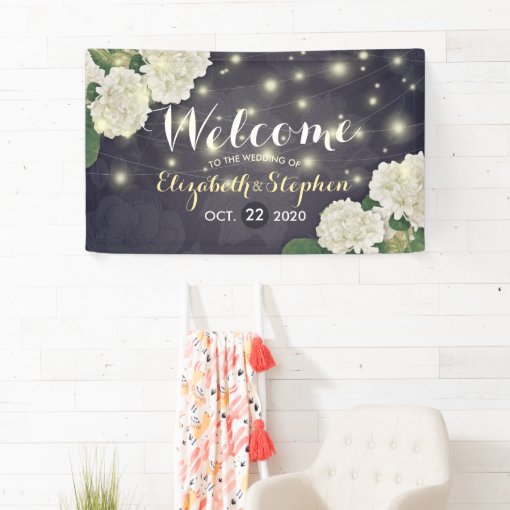 Hydrangea Flower String Light Blue Wedding Welcome Banner | Zazzle