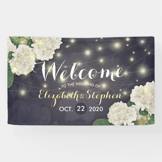 Hydrangea Flower String Light Blue Wedding Welcome Banner | Zazzle