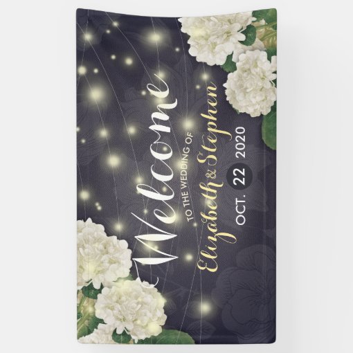 Hydrangea Flower String Light Blue Wedding Welcome Banner | Zazzle