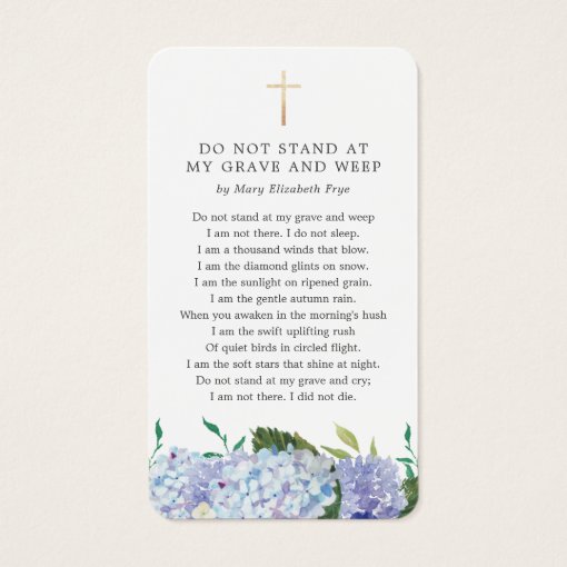 Hydrangea Funeral Memorial Poem Card | Zazzle