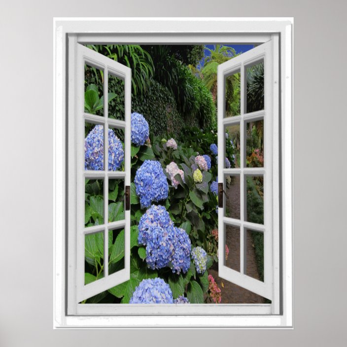 Hydrangea Garden View Fake Window Poster | Zazzle.com