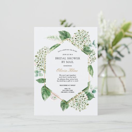 Hydrangea Gold Frame Bridal Shower by Mail Invitation | Zazzle