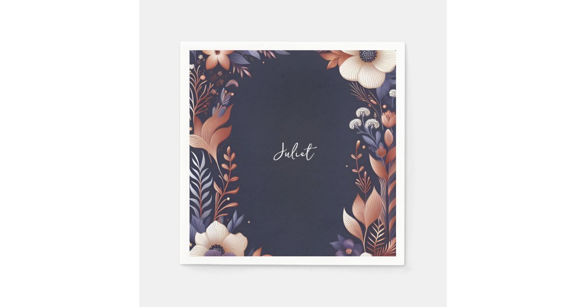 Hydrangea Metallic Pure Navy Blue Bridal Shower Napkins | Zazzle